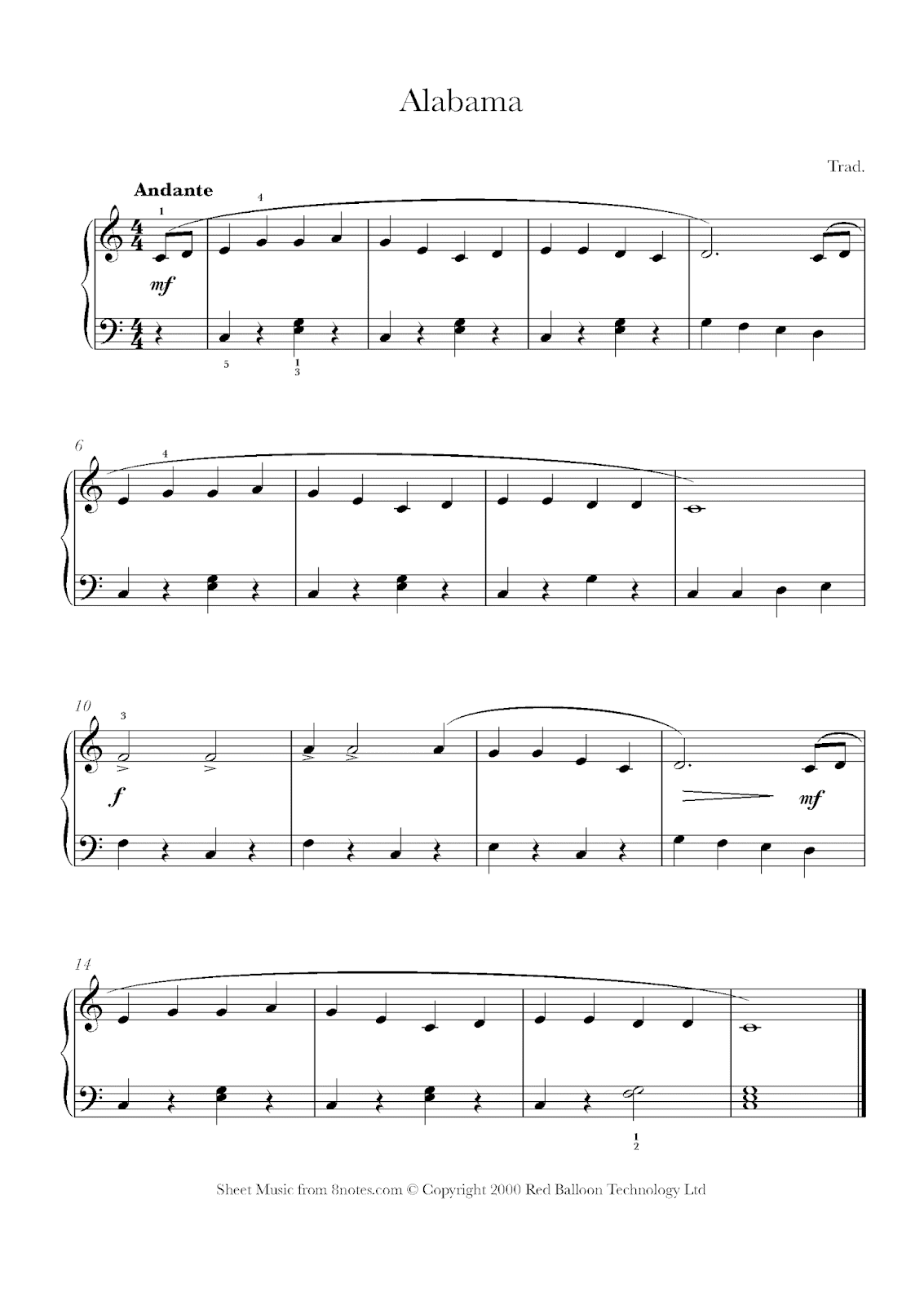 Alabama Piyano Notaları - Piyano Notaları