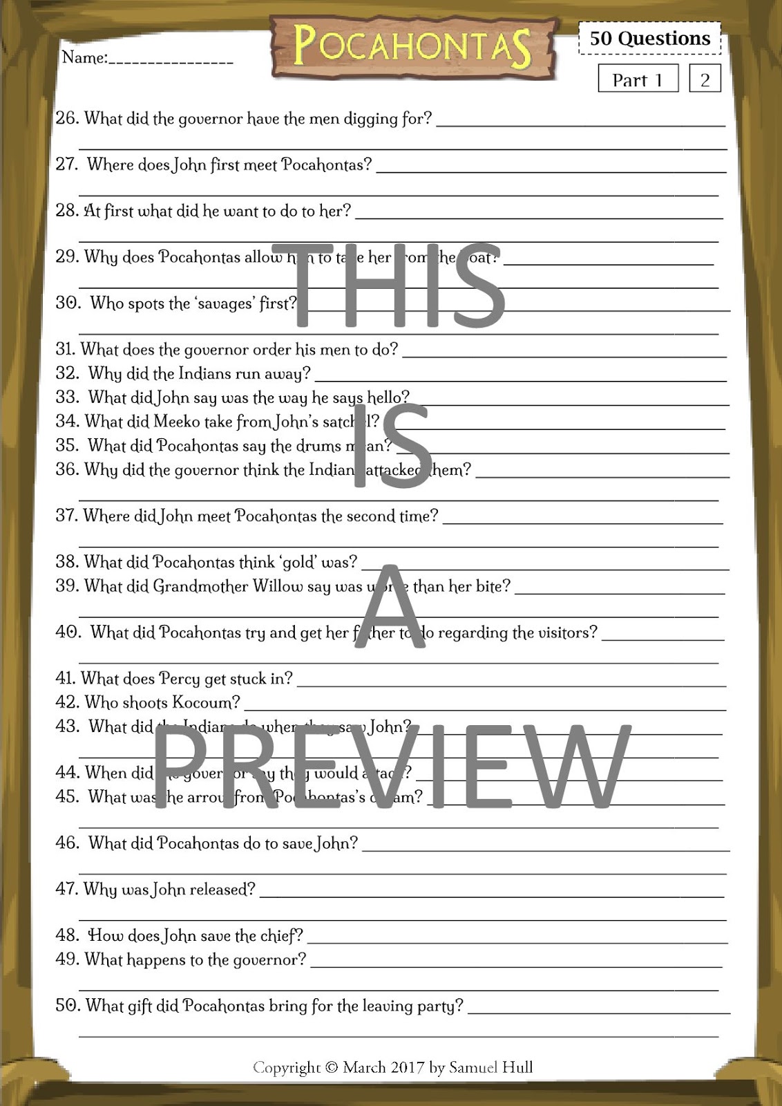 Pocahontas Movie Guide + Activities - Answer Key Inc. (Color + B&W ...