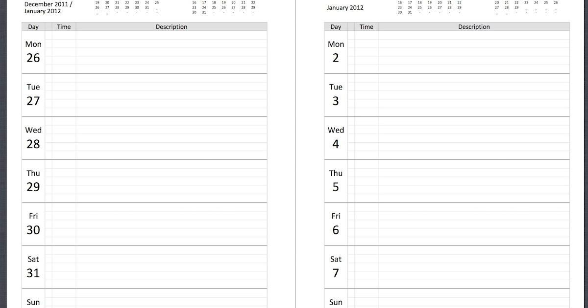 Philofaxy: Diary Insert to print and use - A4/A5 Week per Page