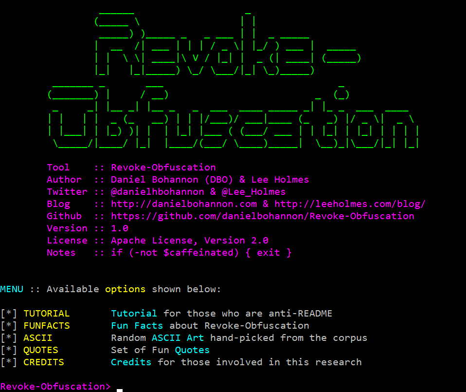 Revoke-Obfuscation - PowerShell Obfuscation Detection Framework Revoke-Obfuscation - PowerShell Obfuscation Detection Framework