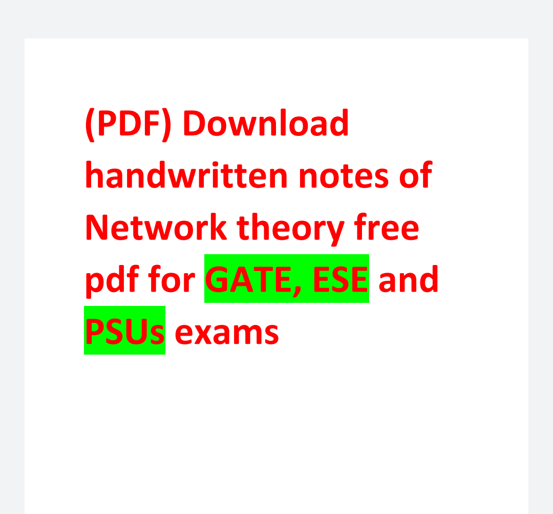 (PDF)Network theory hand written notes for BTECH, GATE,ESE, and other ...