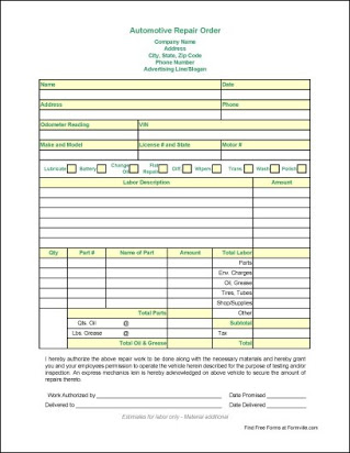 Auto Repair Forms Work Orders - Invoice Template