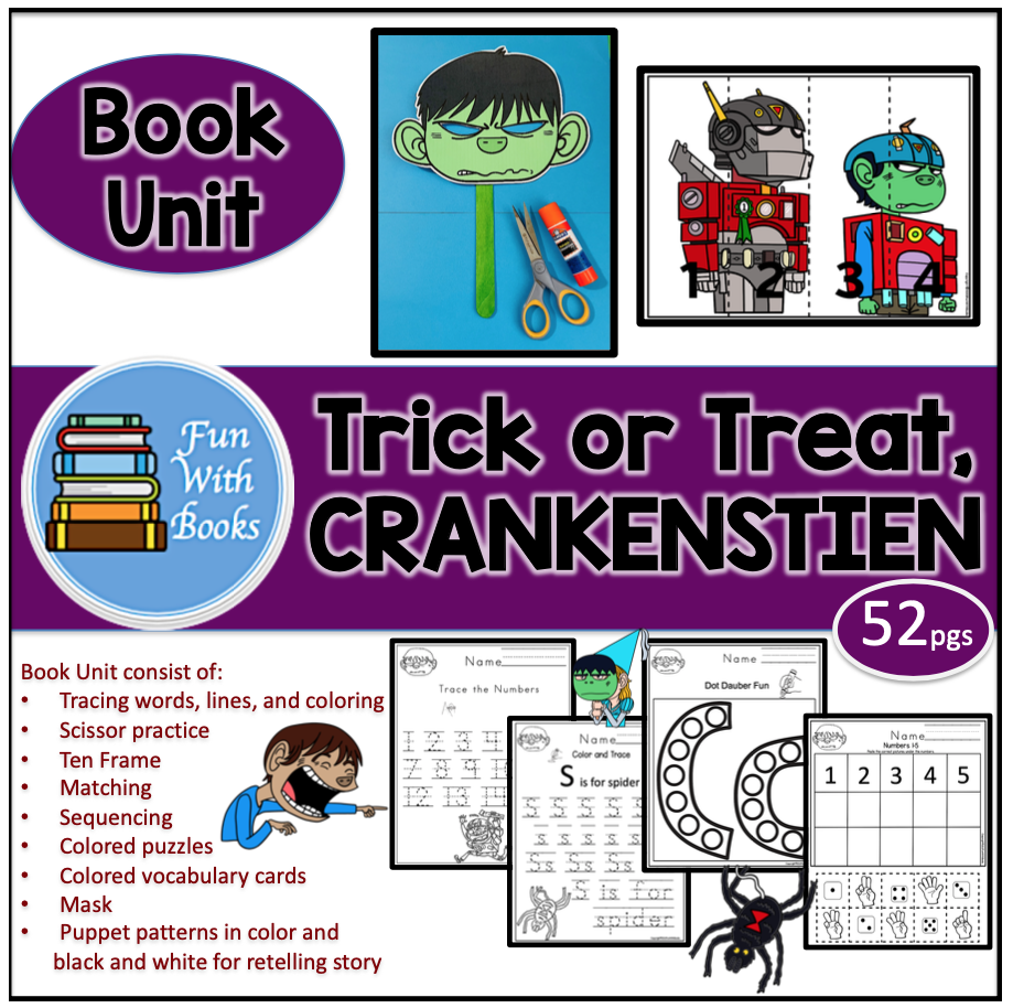 TREAT OR TREAT, CRANKENSTEIN BOOK CRAFT ~ Book Units by Lynn