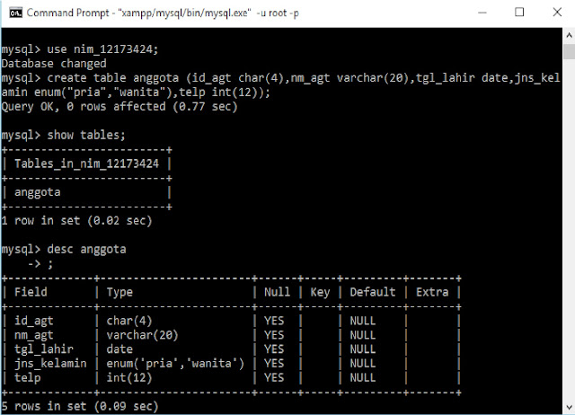 Cara membuat database dan mengoperasikan MYSQL di CMD (command prompt)