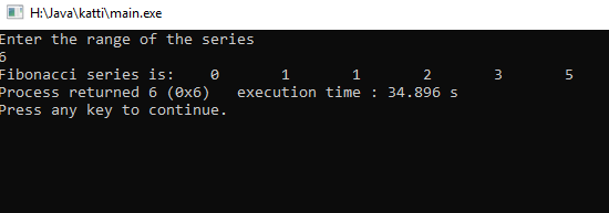 C Program to print the Fibonacci Series upto n terms