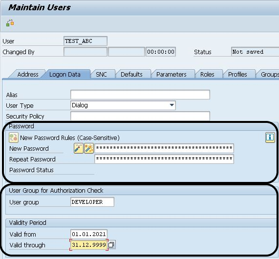 SAP Security: Creating New User Account using Transaction Code SU01