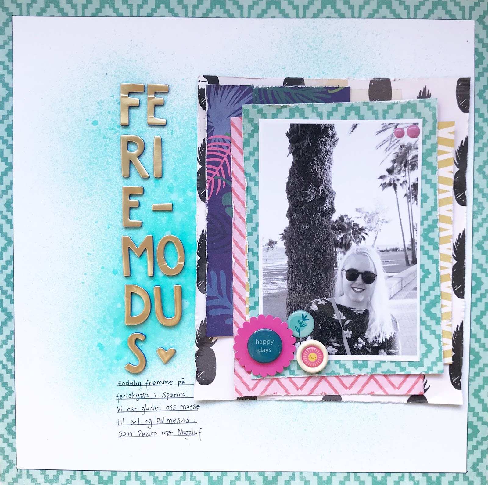 Scrappiness: Enkel layout med gloss-spray bakgrunn