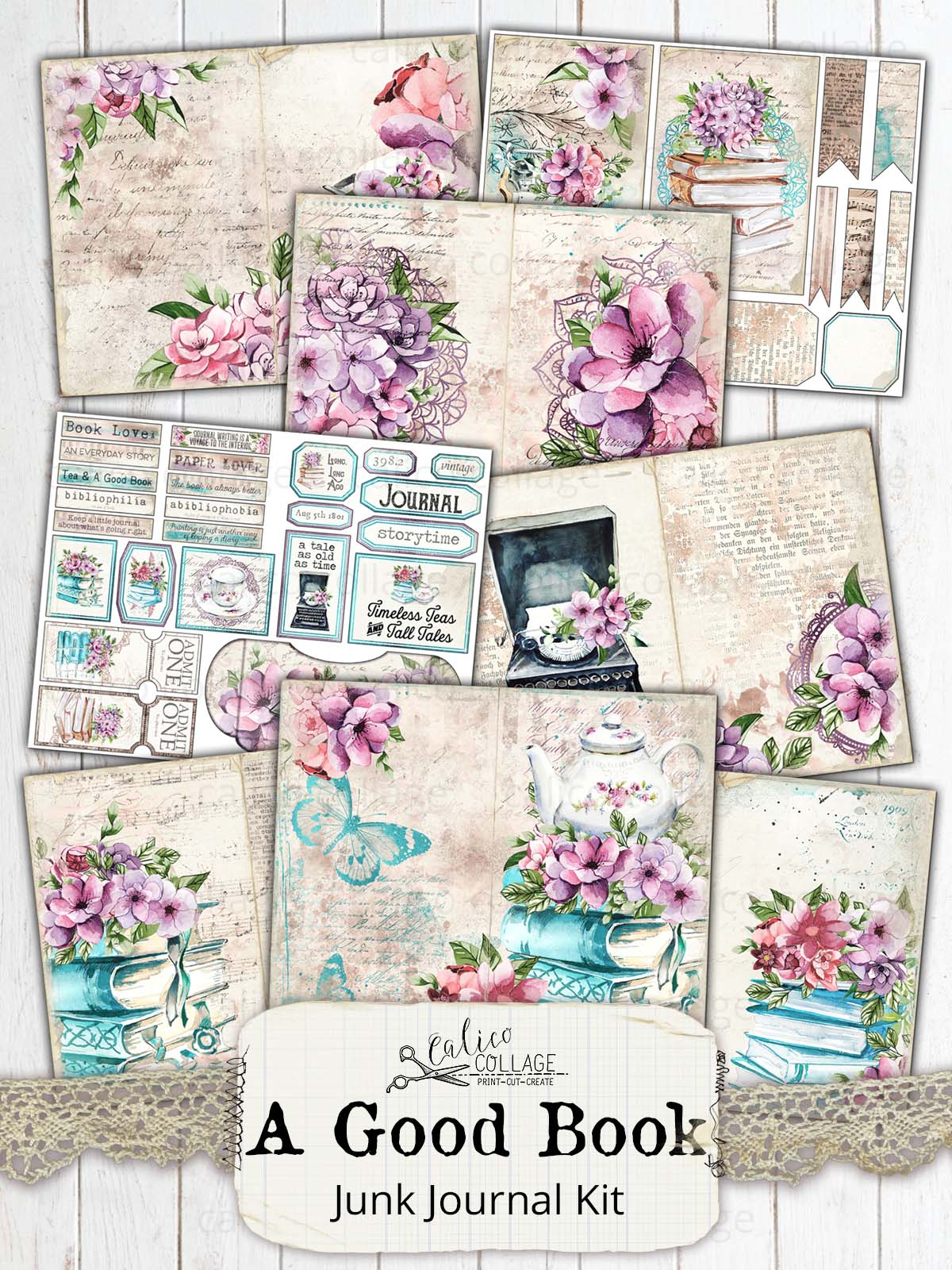 Calico Collage Junk Journal Printable Ephemera: A Good Book Printable ...