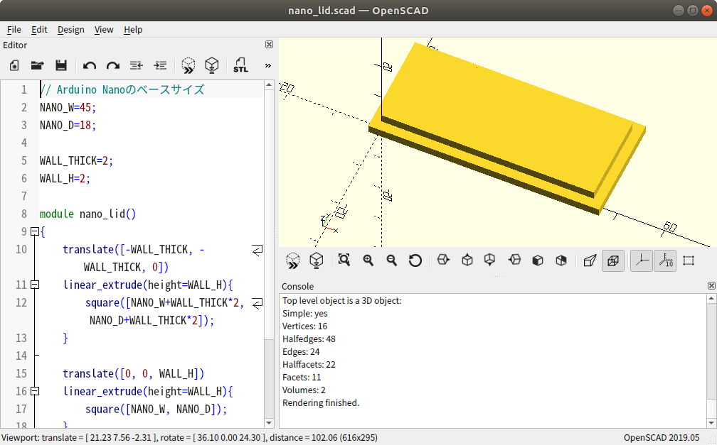 serverあれこれ: OpenSCADとUltimaker Curaを使用してArduino Nano Everyのケースを作成する
