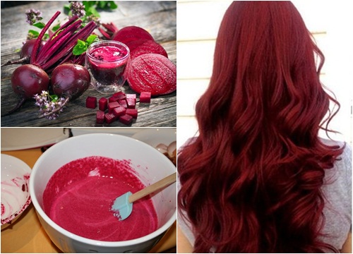 Red hair dyed with red beets
