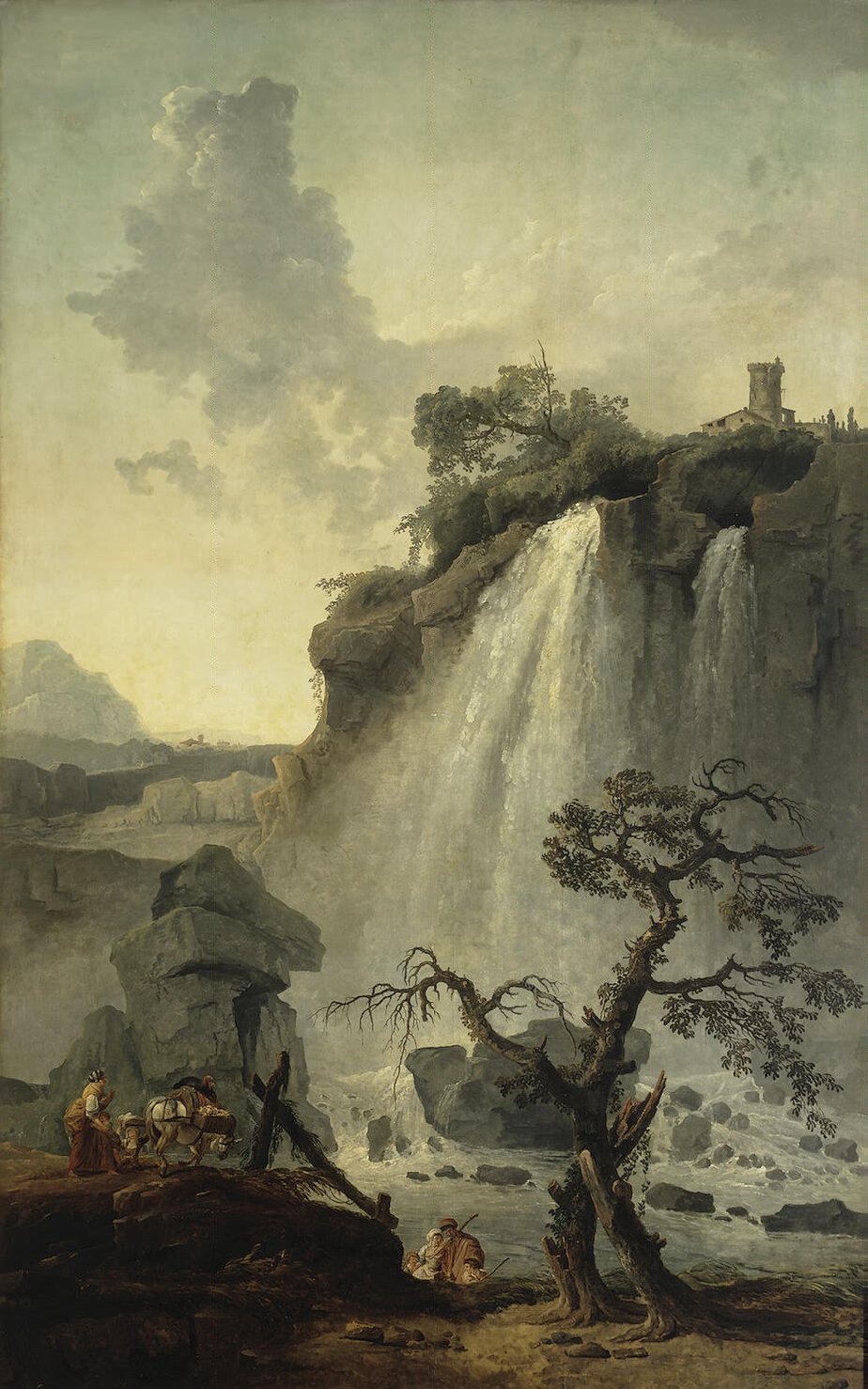 Landscape with a Waterfall - Hubert Robert | Endless Paintings