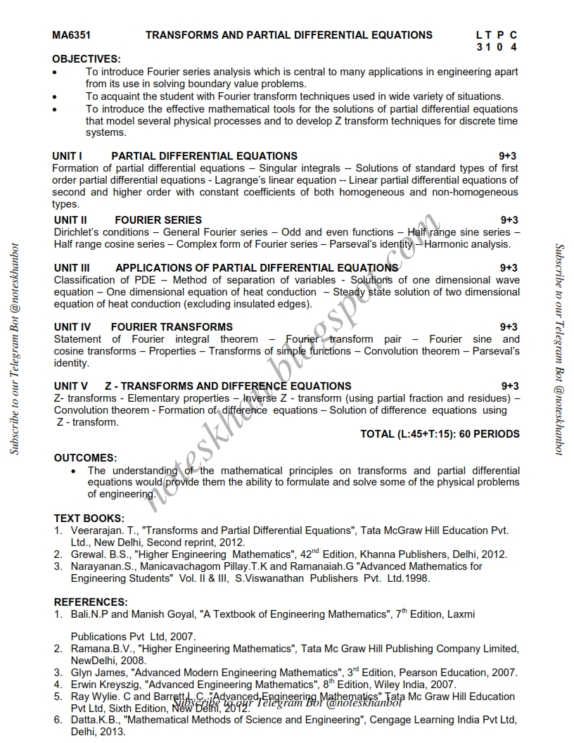 MA6351 Transforms and Partial Differential Equations(Mathematics III ... MA6351 Transforms and Partial Differential Equations(Mathematics III ...
