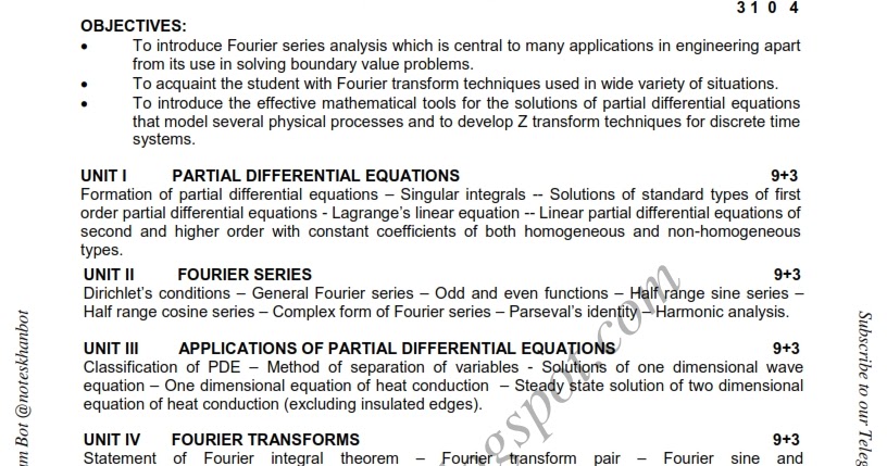 Ma6351 Transforms And Partial Differential Equationsmathematics Iii Syllabus Semester Iii Cse