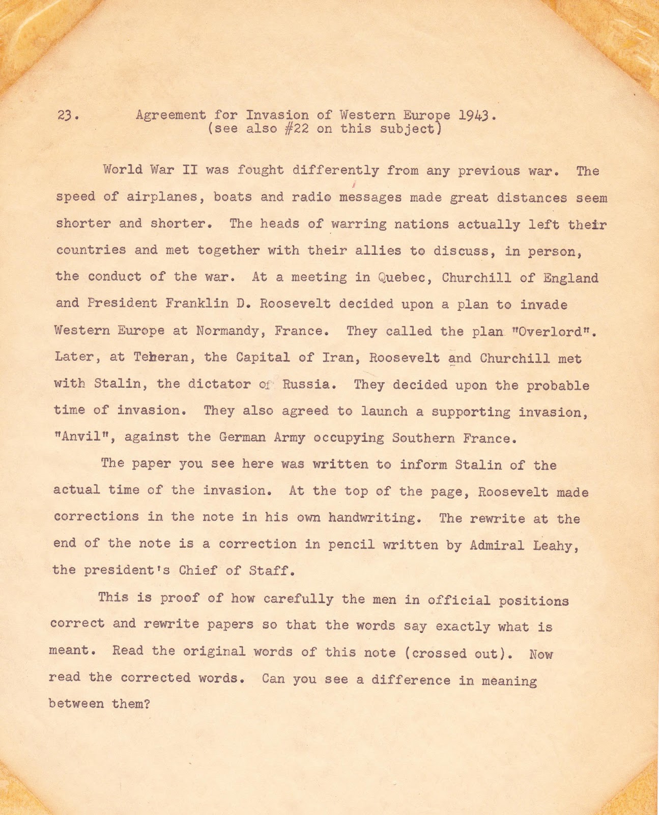 Hagaman Library WWII Veterans Discussion Group: Typewritten documents ...