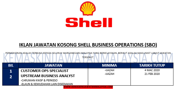 JAWATAN KOSONG SHELL BUSINESS OPERATIONS (SBO)
