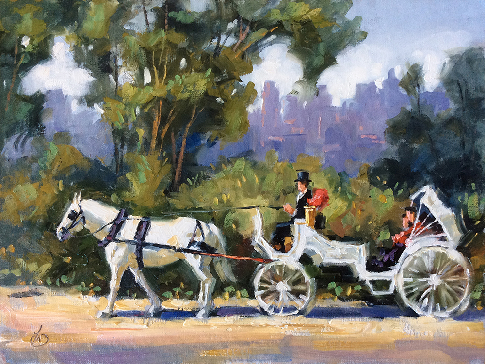TOM BROWN FINE ART: HORSE-DRAWN CARRIAGE RIDE, 12X16 ORIGINAL OIL by ...