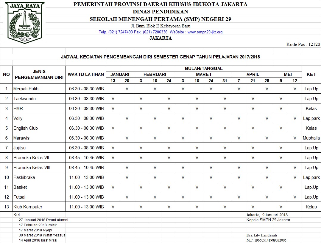 SMP NEGERI 29 JAKARTA: JADWAL KEGIATAN EKSTRAKURIKULER SEMESTER GENAP ...