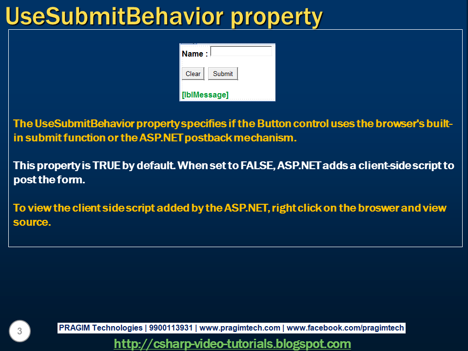 Sql server, .net and c# video tutorial: Part 39 - UseSubmitBehavior property