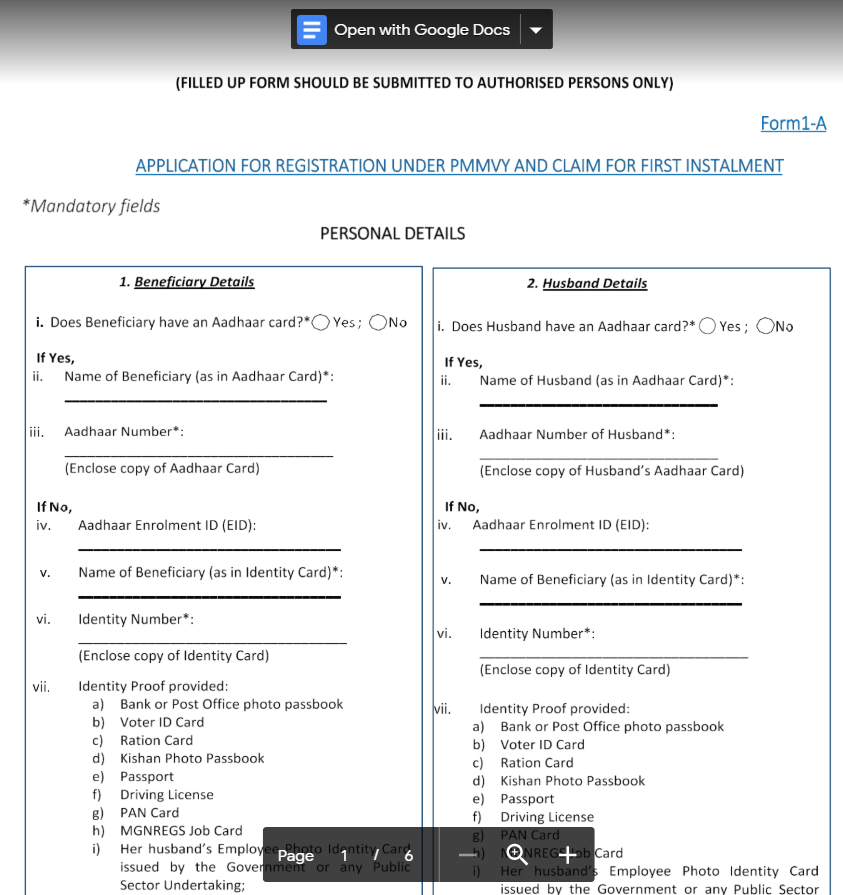 PMMVY Application Form 2023 Download PDF (1A / 1B / 1C) | Rs. 5000 ...