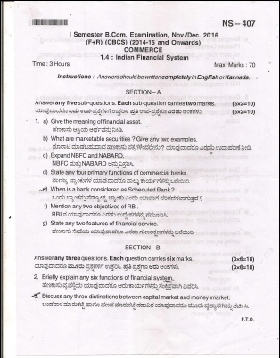 Bangalore University B.Com. COMMERCE 1.4: INDIAN FINANCIAL SYSTEM Nov/Dec 2016 Question Paper ...