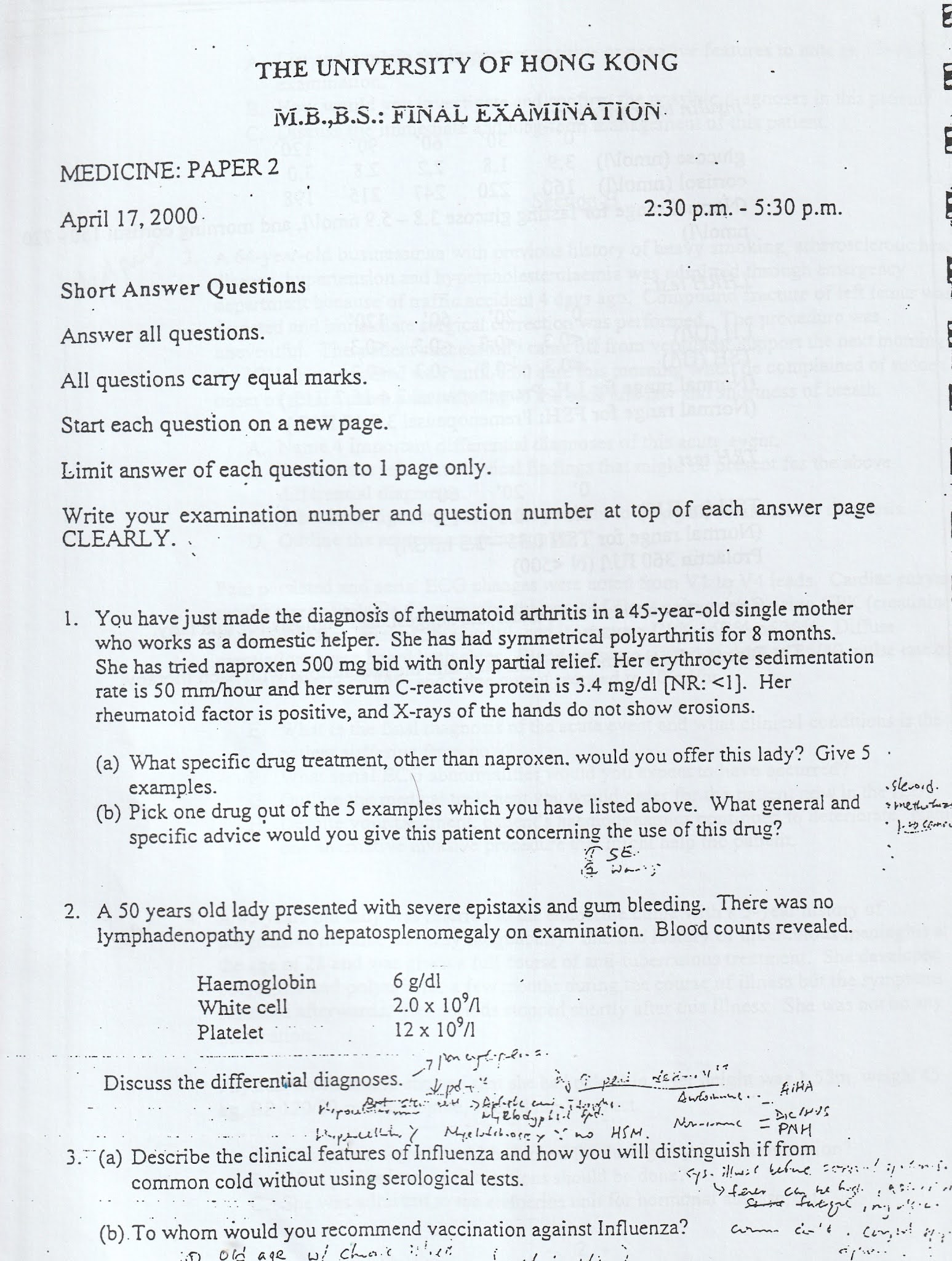 醫生爸爸愛足球: medical school final exam past paper