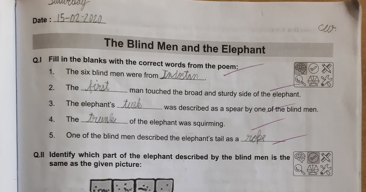 PIS BARODA STD-3: Poem 18 The blind men and the elephant (workbook work)