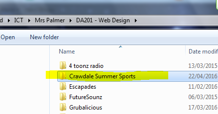 Mrs Palmer's Blog: DA201 - Web Exam - Crawdale Summer Sports