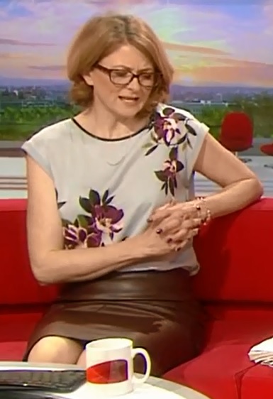 Rachel Burden in leather pencil skirts