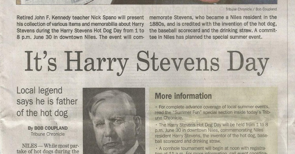 Life in Niles: Harry Stevens Tribune Article