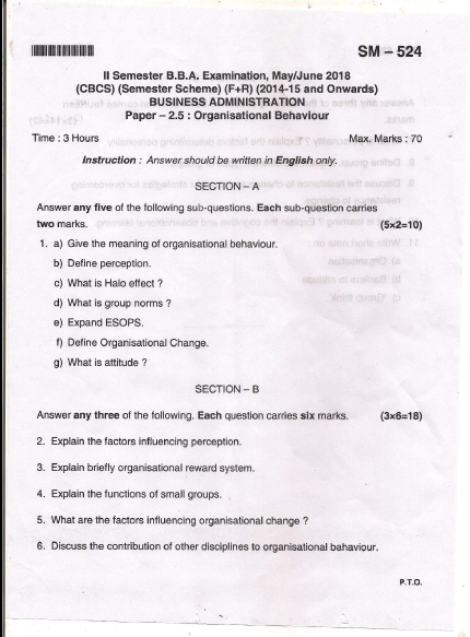 Bangalore University B.B.A. BUSINESS ADMINISTRATION PAPER -2.5 ...