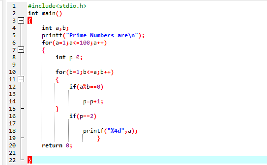 C program to display prime numbers between 1 to 100. ~ Bit Learning Academy