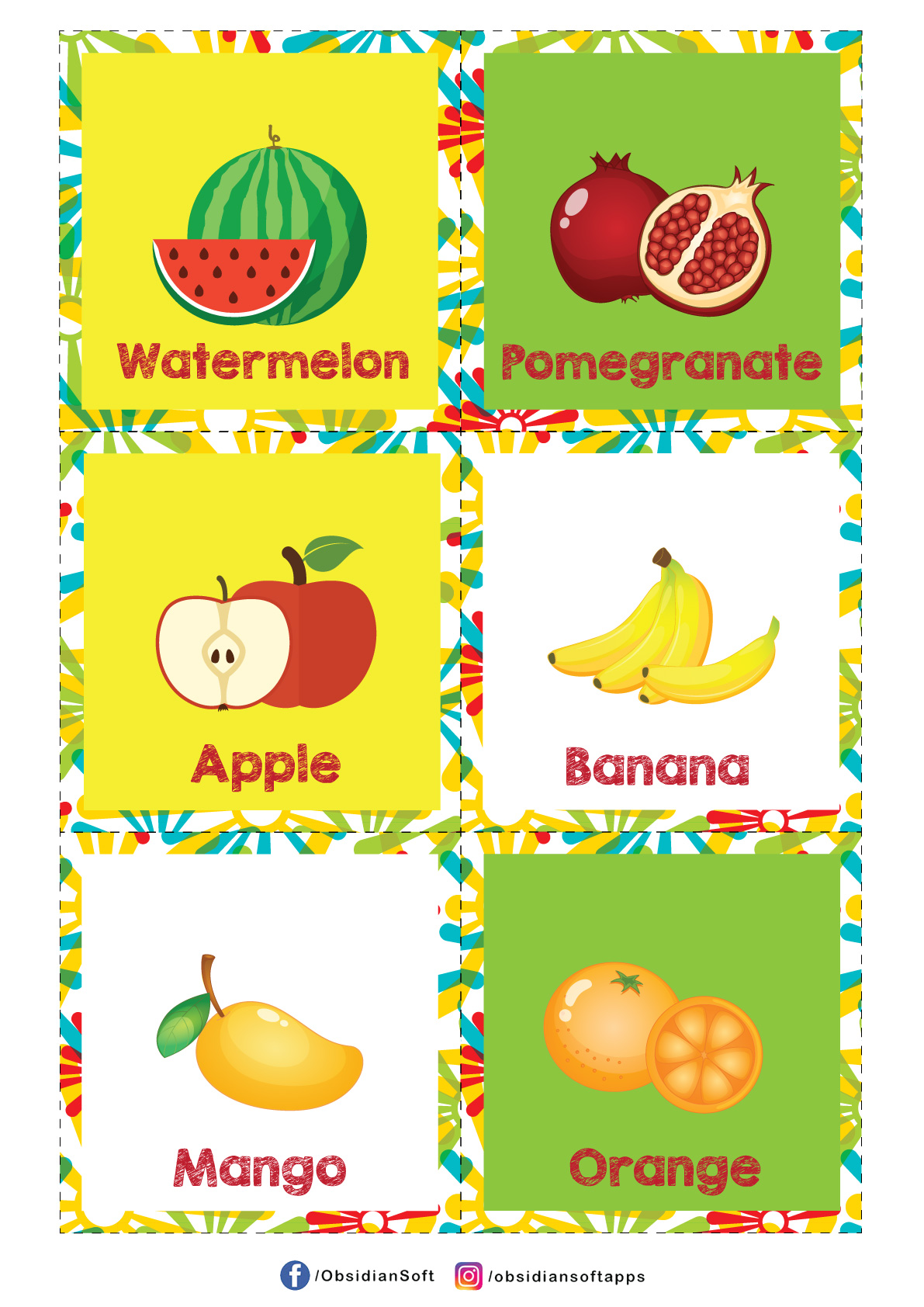 Flash Cards for Fruit Names