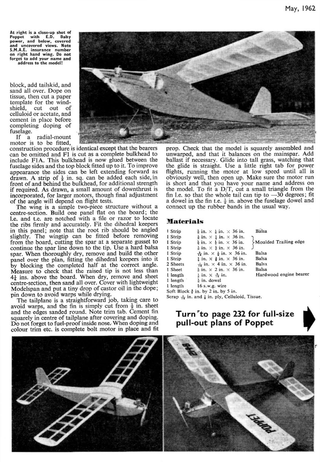 Volar Libremente - Free Flight Models Airplanes: POPPET de Vic Smeed. 1962