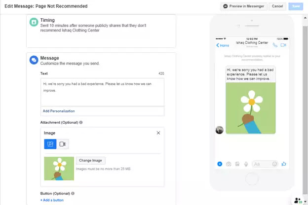 Automated Responses or Auto Reply messages set-up in fb page