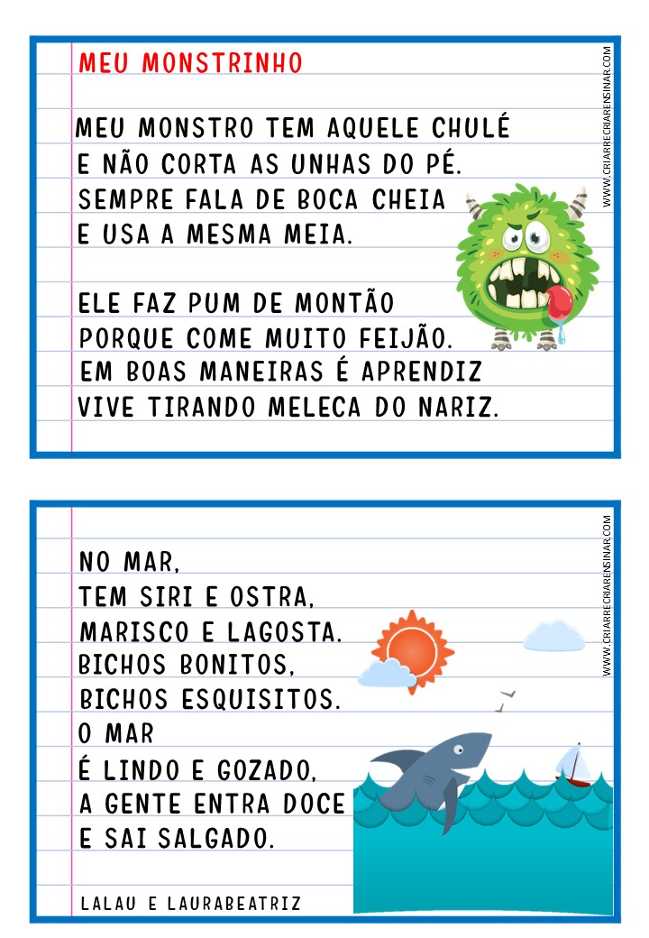 FICHAS DE LEITURA: PEQUENOS TEXTOS – Criar Recriar Ensinar FICHAS DE LEITURA: PEQUENOS TEXTOS – Criar Recriar Ensinar