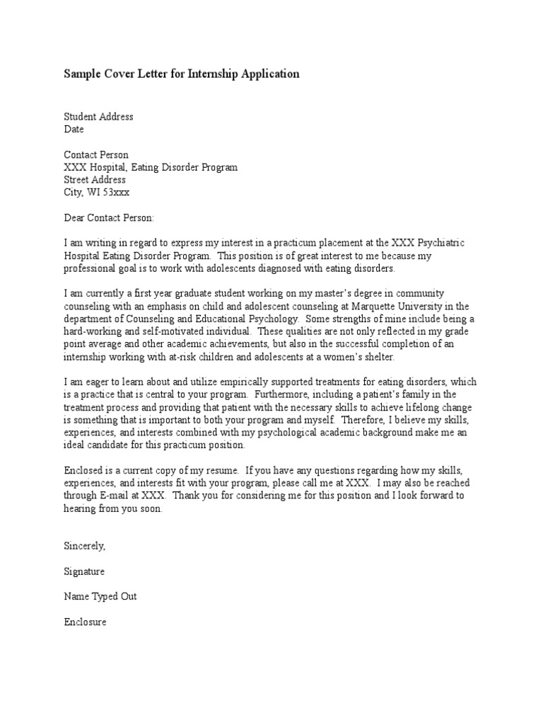 Practicum Cover Letter ~ Resume Letter