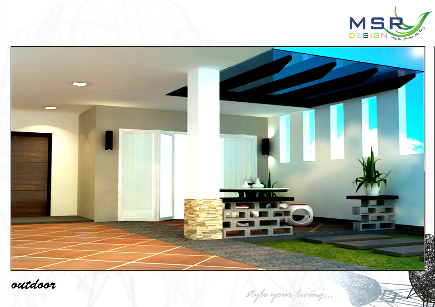 Mica Interior Design and Construction: Outdoor 3D and Floor Plan