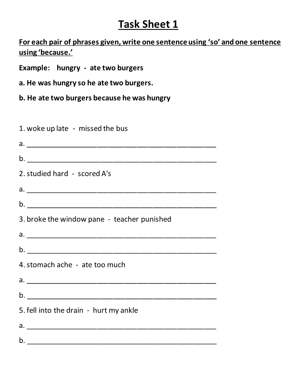 Conjunctions (so and because') - A Lesson plan and activities to teach ...