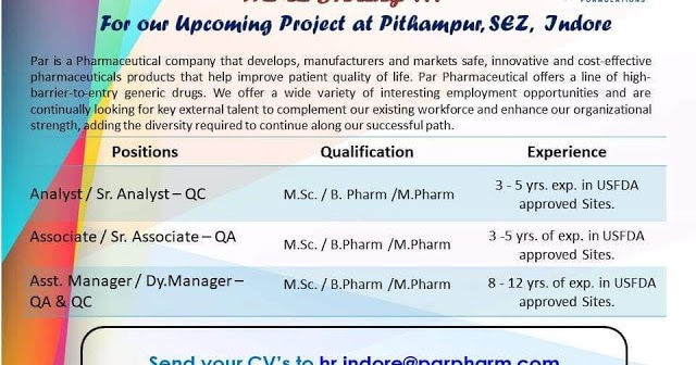 PAR Formulations Walk-In Interviews for QA / QC on 9th June, 2019 ...