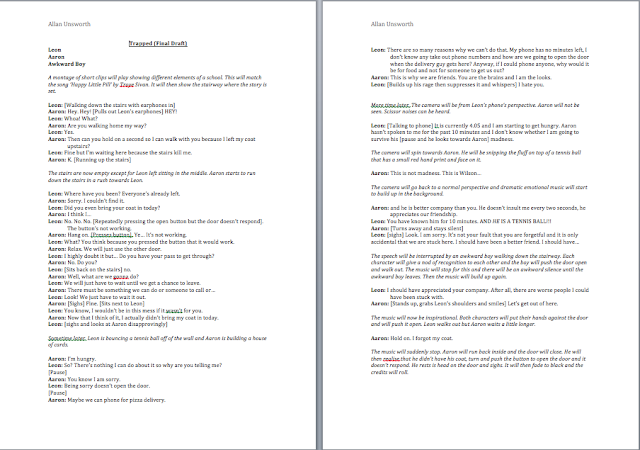 A2 Media Coursework: Final Draft of Script