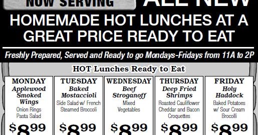 HOT Lunch Menu 12/16-12/20/2019! | Jacobs Meat Market