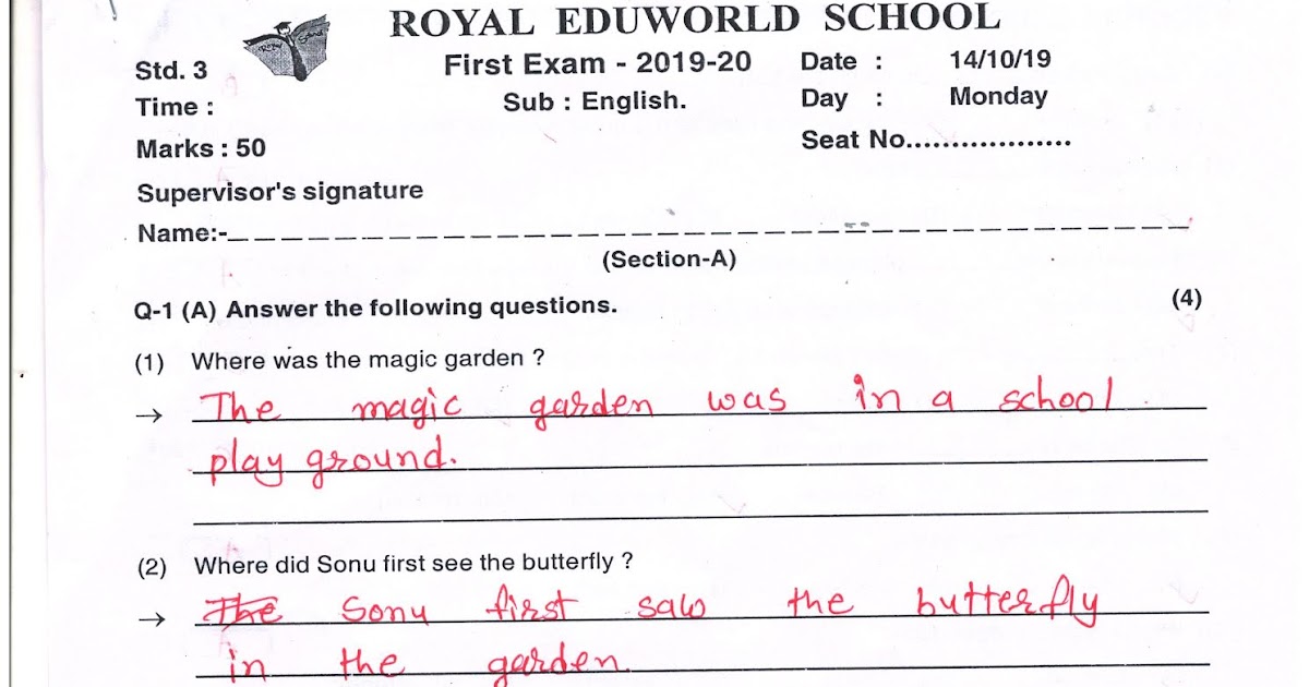 3rd Standard MID Term Exam Paper - English