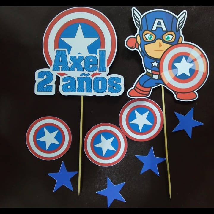Topper Personalizado Capitán América Axel 2 Años - Mis Toppers Tus Toppers