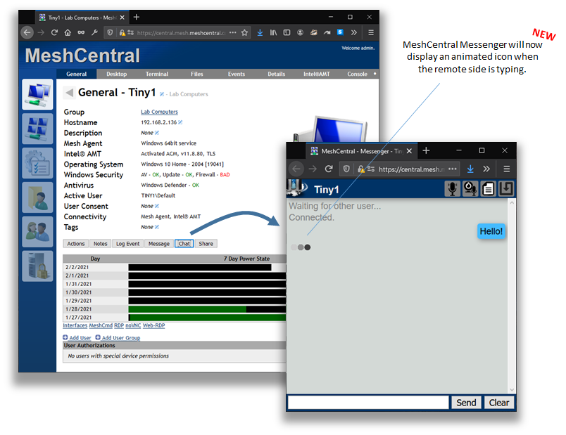 MeshCentral - Thermals, Windows Security, Guest Links, Messenger, Agent ...