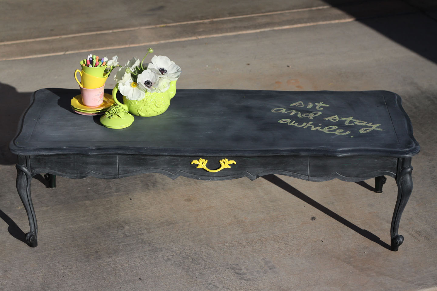 messy craft table: Chalk Board table!!
