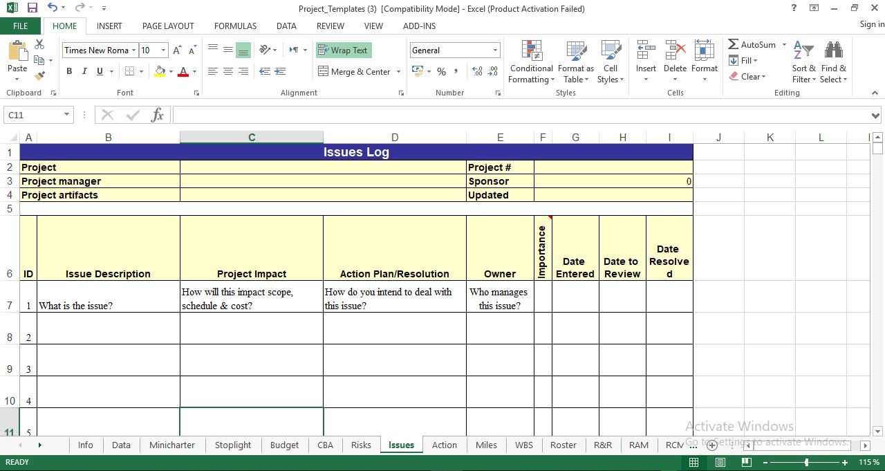 Project Management Template Excel