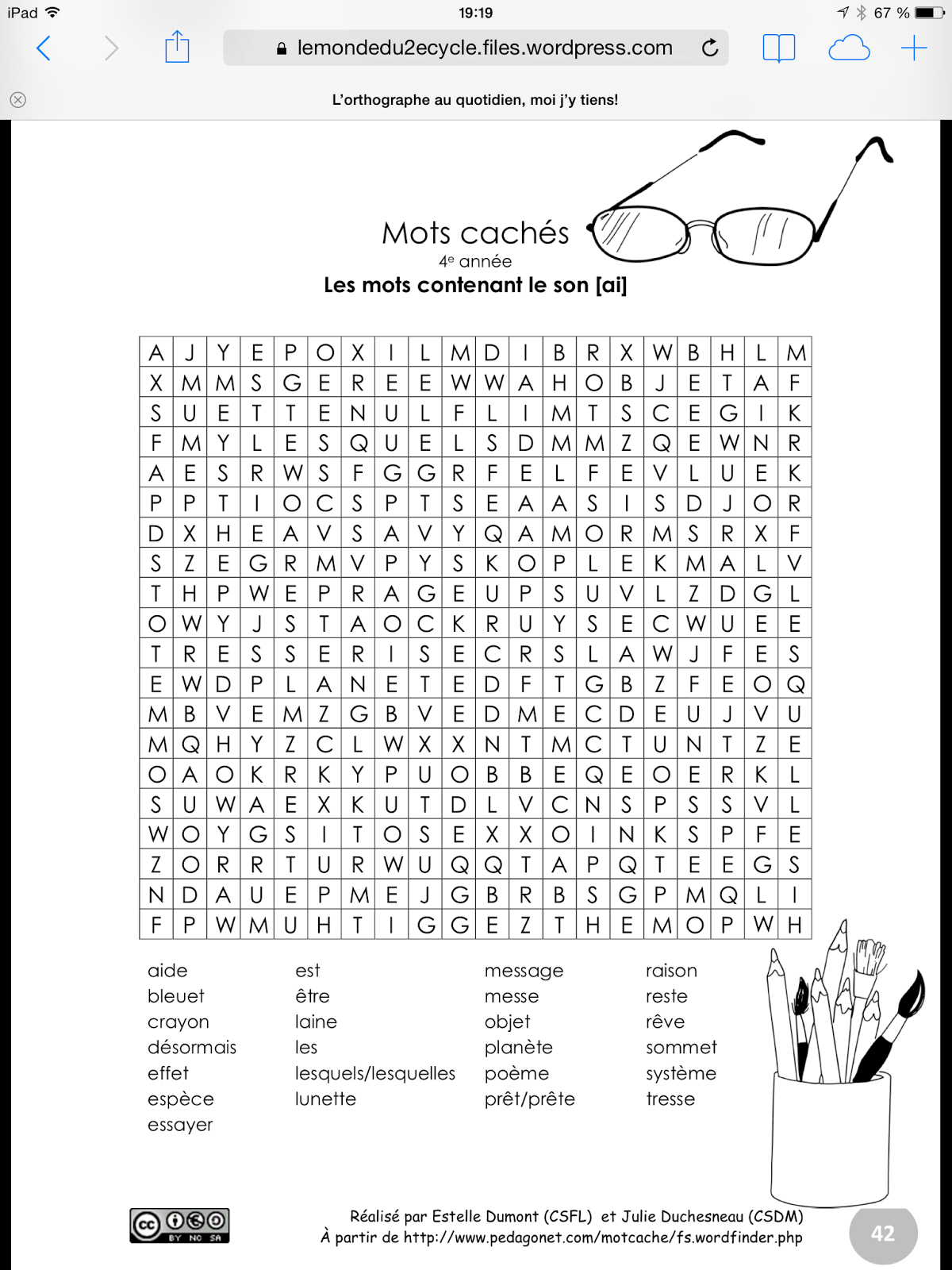 Bienvenue en 4e année: mots cachés