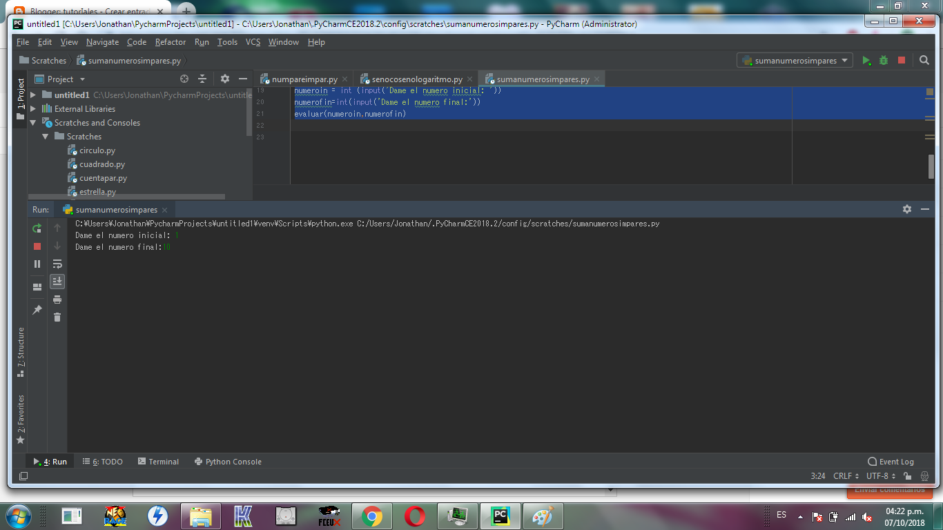 tutorIales: programa suma numeros impares en python