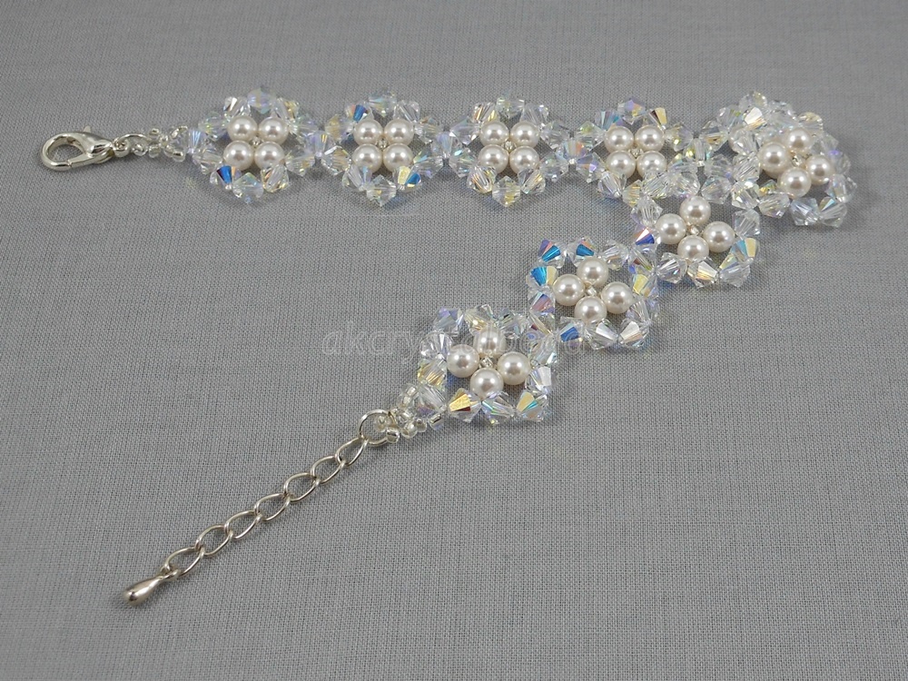 AK Crystal Bead: Swarovski white pearl and Swarovski crystal clear AB wedding bracelet