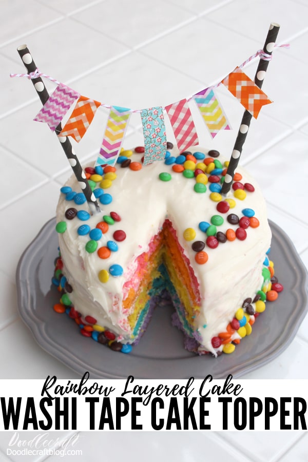 Rainbow Layered Cake with Washi Tape Bunting Topper DIY